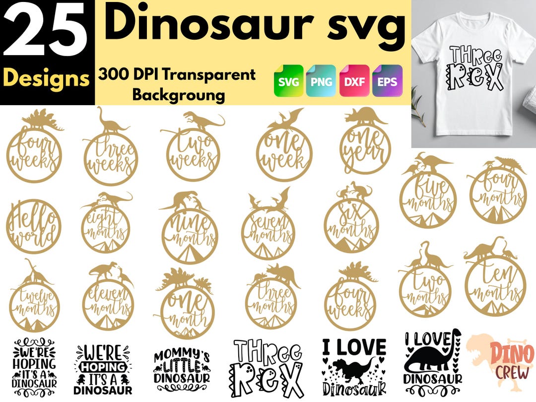 Dinosaur SVG Bundle 25 Designs, Dino PNG Bundle, Dinosaur PNG Dinosaur ...