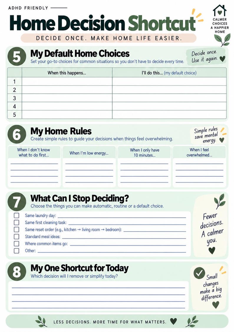 ADHD Decision Fatigue Printable, Executive Function Home Planner, ADHD ...