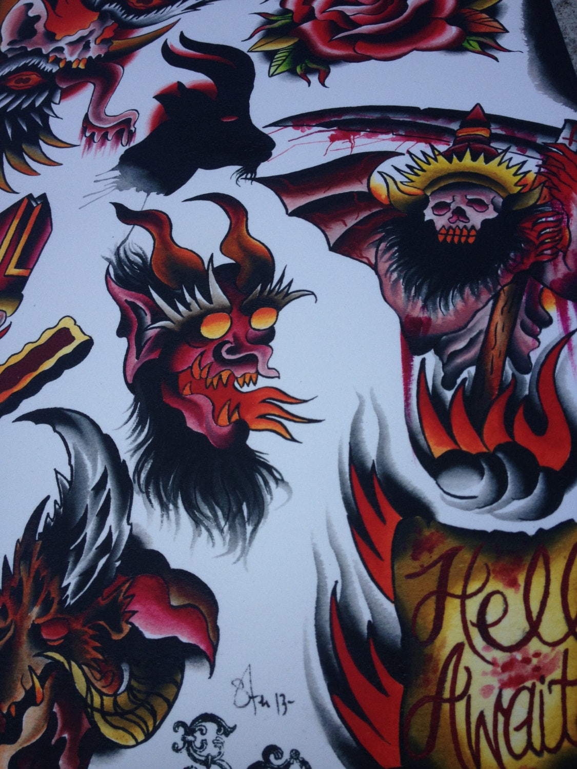 Hell Awaits Tattoo Flash Page | Etsy