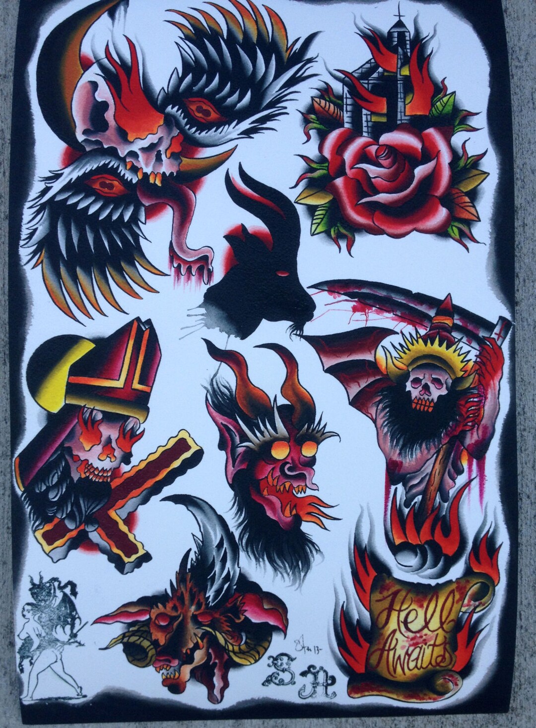 Hell Awaits Tattoo Flash Page - Etsy