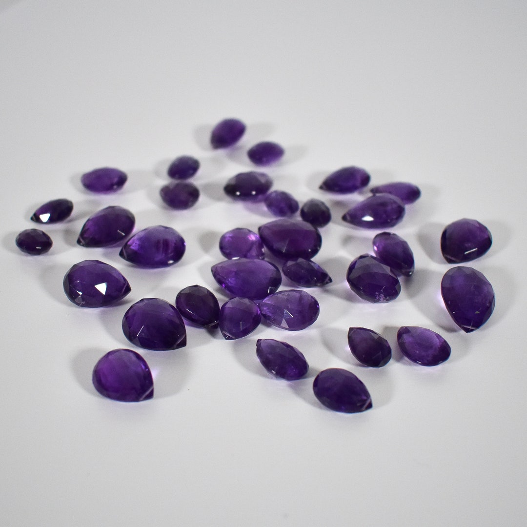 Set of 35 Amethyst Stone Puffed Tear Drop Briolettes for Jewelry Making ...