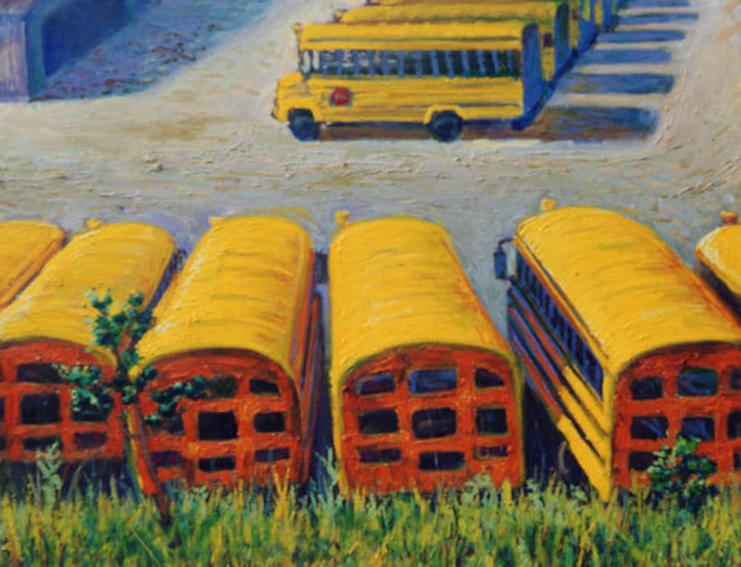 School Bus Yard Original Painting - Etsy