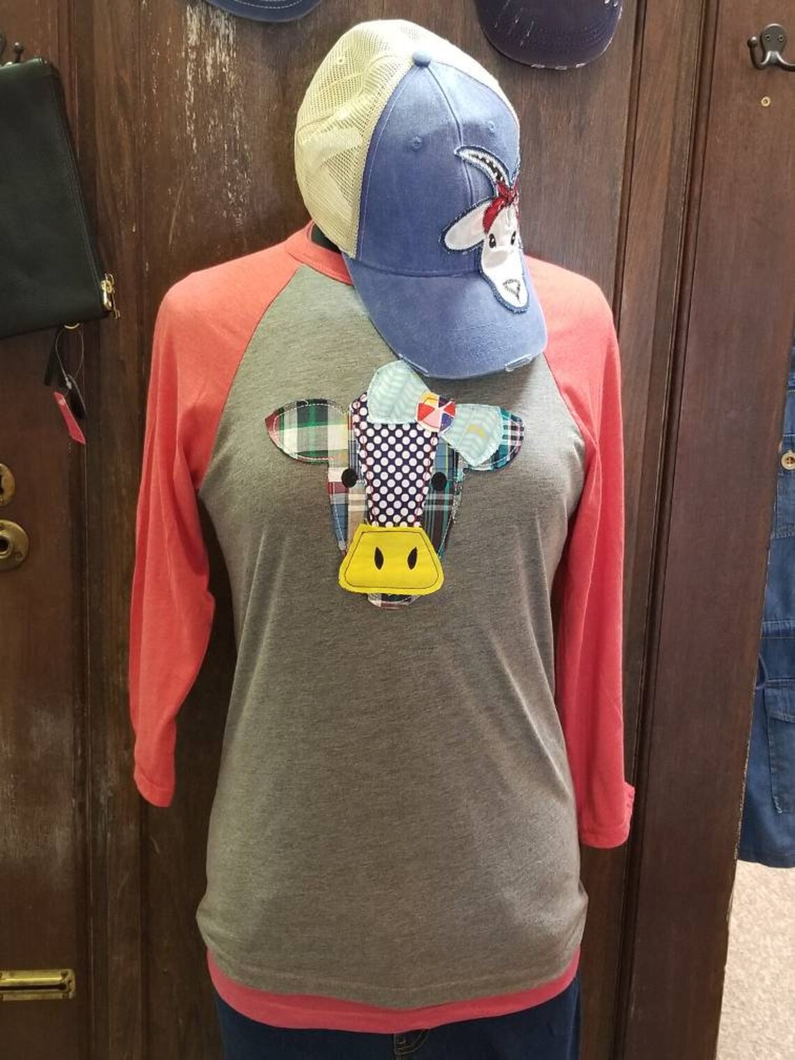 Farm Girl Raglan Patchwork Cow Tee Cow T-shirt Applique | Etsy