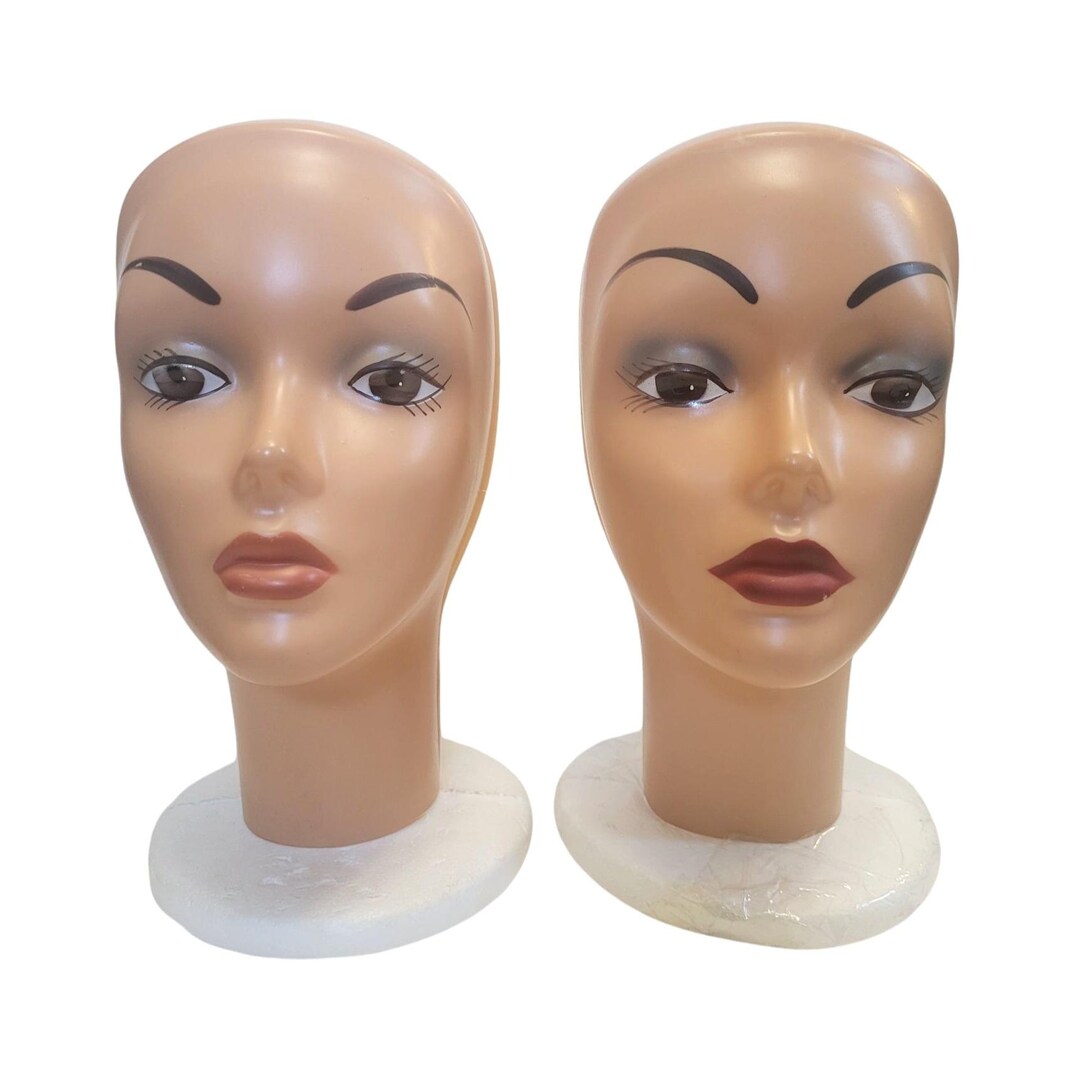 1960s Vintage Pair Lady Mannequin Heads, 2 Styrofoam & Plastic Bust ...