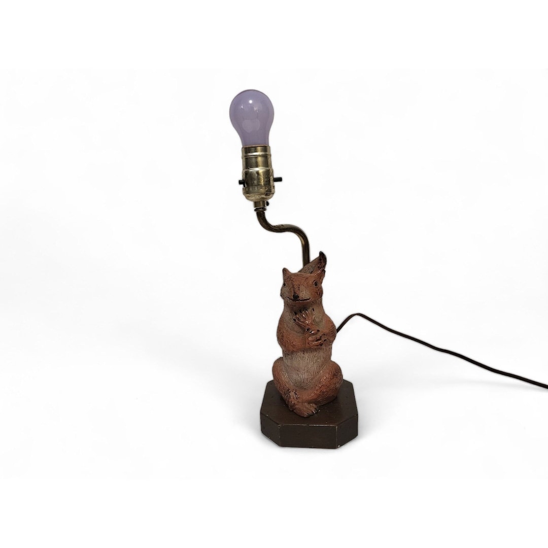 Vintage Squirrel Lamp, Brown Tree Squirrel Table Lighting, Mid Century ...