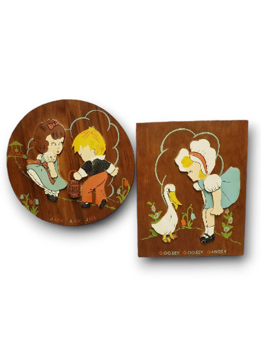 1940s Mother Goose Wall Hangings, Jack and Jill & Goosey Goosey Gander ...