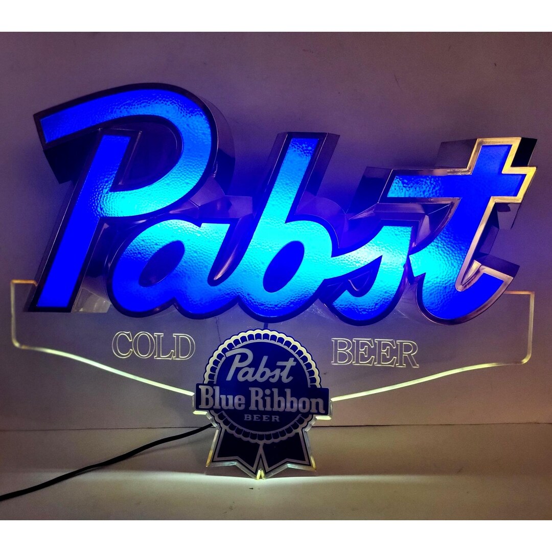 1980s Vintage Pabst Blue Ribbon Cold Beer Lighted Sign, PBR Advertising ...