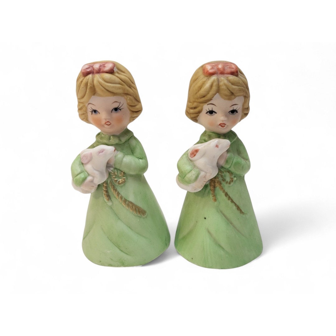 1970s Vintage Merri-bells, Pair Little Girl & Bunny Bell Figurines ...