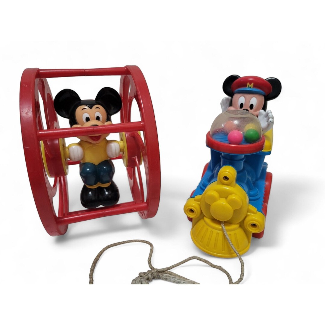 Vintage Walt Disney Mickey Mouse Toys, Poppin Balls Train Engine Pull ...