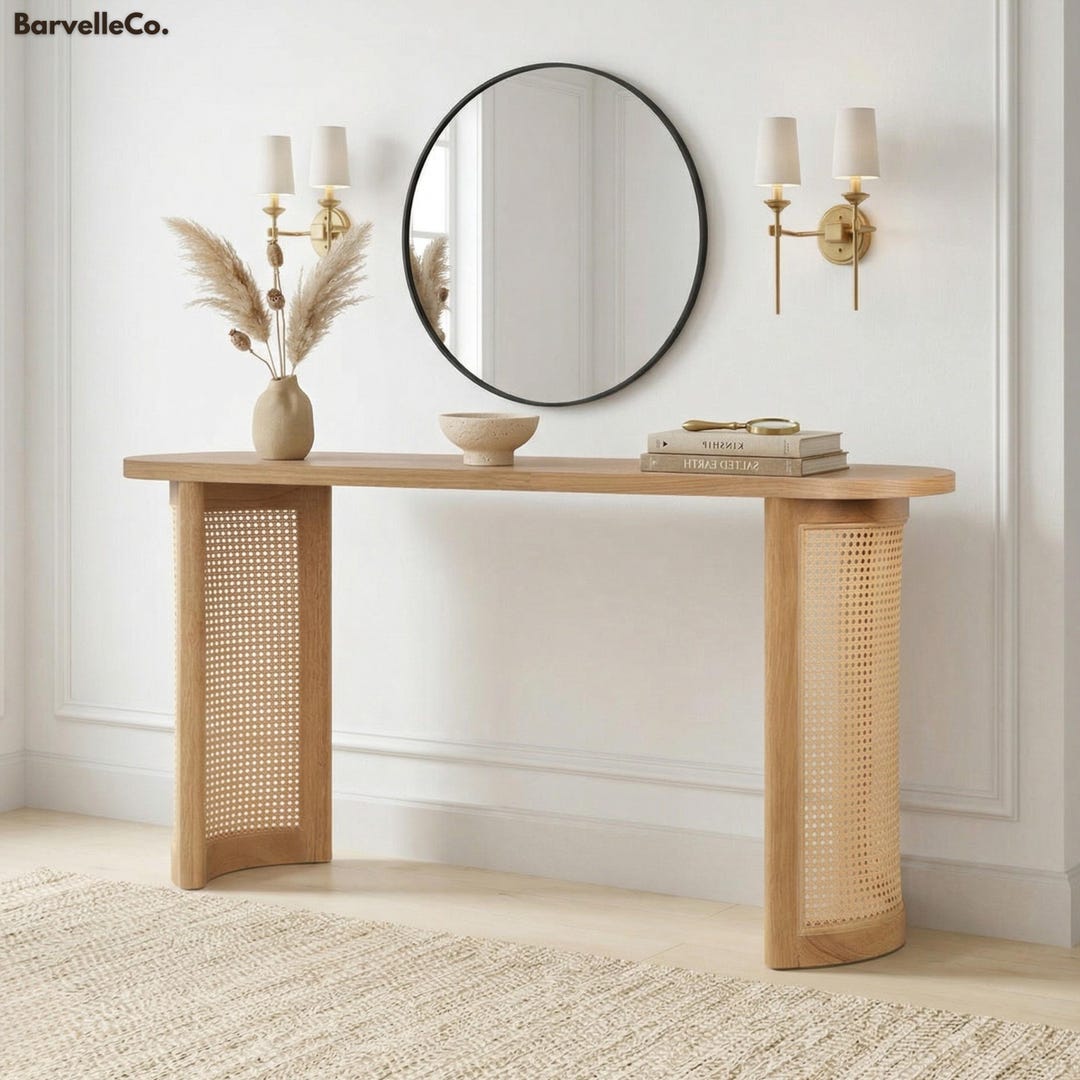 Narrow Console Table, Long Wood Entryway Sofa Table in Natural or Black ...