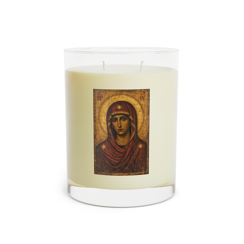 Virgin Mary (our Lady of Philermo) Icon Candle 11oz Glass | Orthodox ...