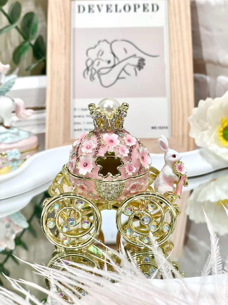 Enamel Jewelry Box: Cherry Blossom Pumpkin Carriage With White Rabbit ...