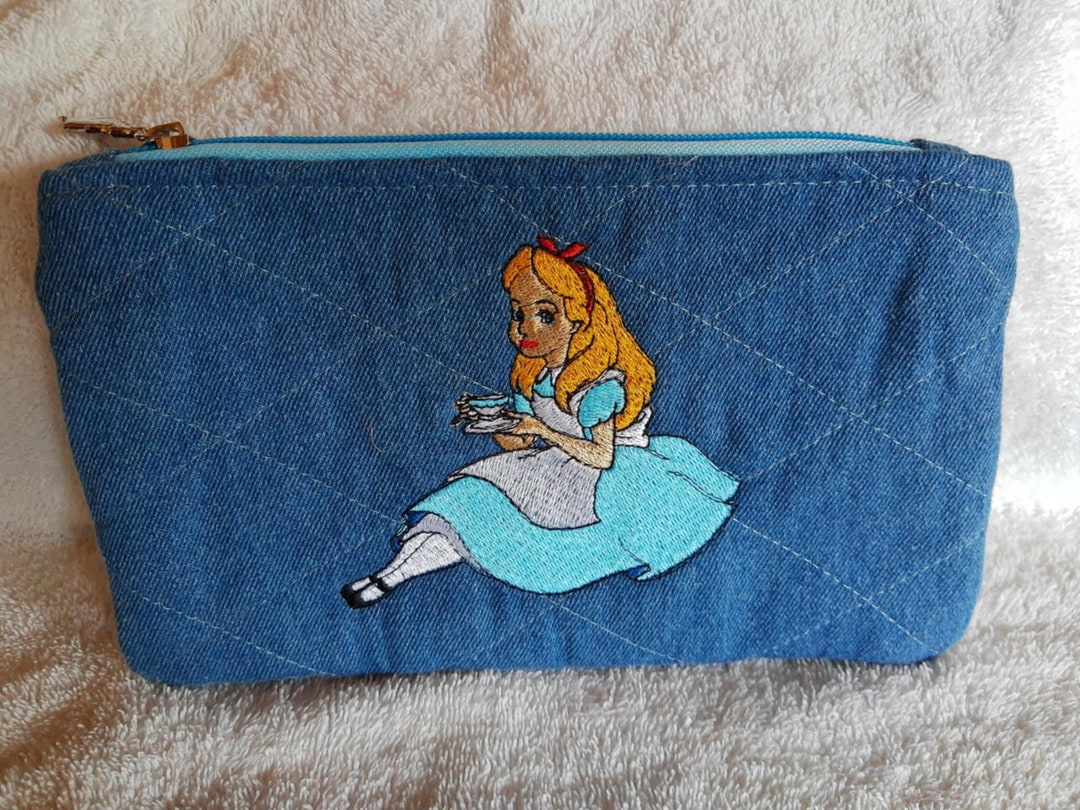 Alice in Wonderland Embroidery Done on Jean Fabric. Small Coin Purse or ...