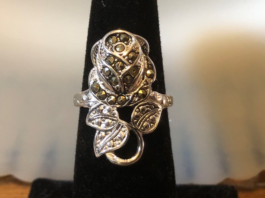Vintage Marcasite Silver Tone Rose Ring Size 7 - Etsy