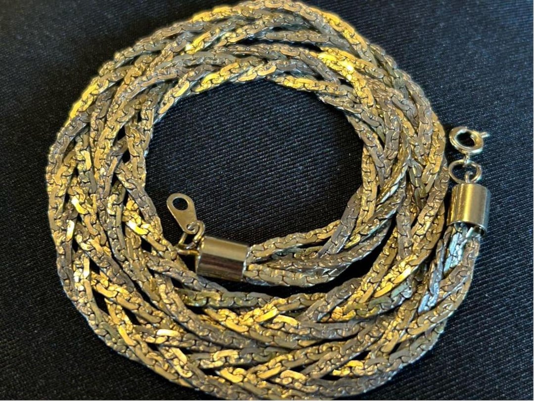 Vintage Flat Braided Chain Necklace Silver Tone Gold Tone - Etsy