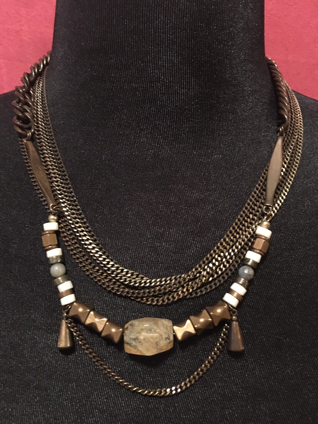 Vintage Necklace Brass Chains Quartz Signed FP Boho Hippie Chic - Etsy ...