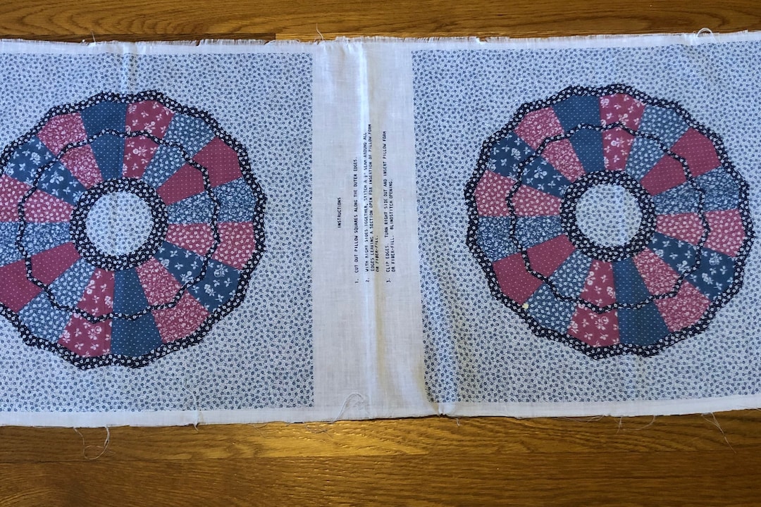 Fabric Panel for Pillow With Instructions Pretty Flower Design in Blues ...