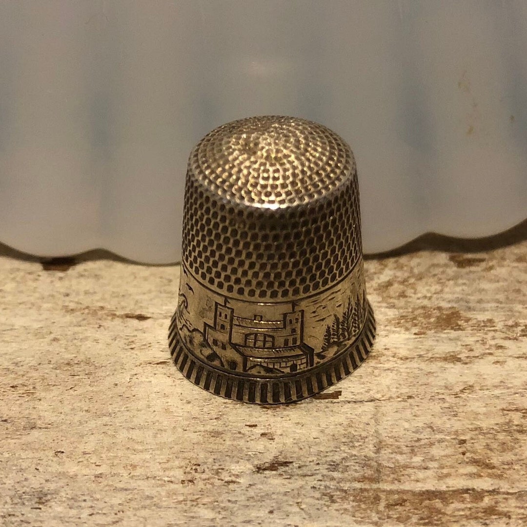 Antique Waite Thresher Sterling Thimble Lighthouse Ship Church Scene ...