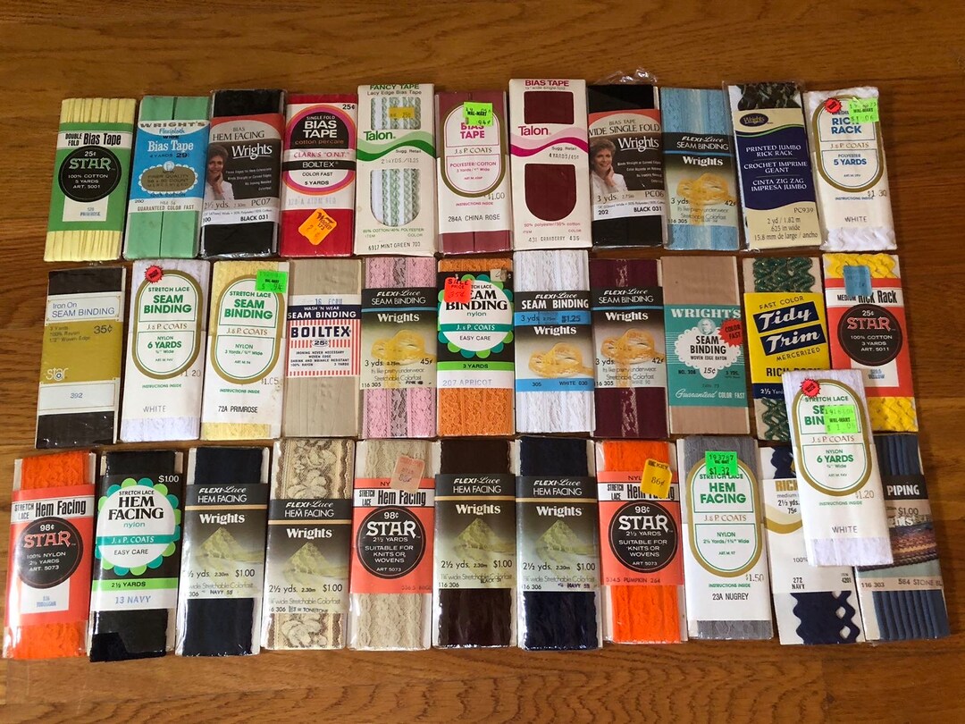 34 Packages Bias Tape Seam Binding Rick Rack Hem Facing Lots of Extra ...