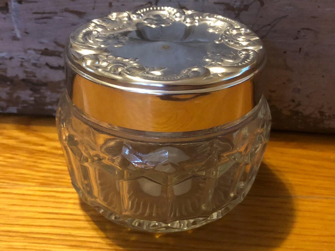 Vintage Avon Empty Powder Glass Powder W/puff Jar Vanity Table ...