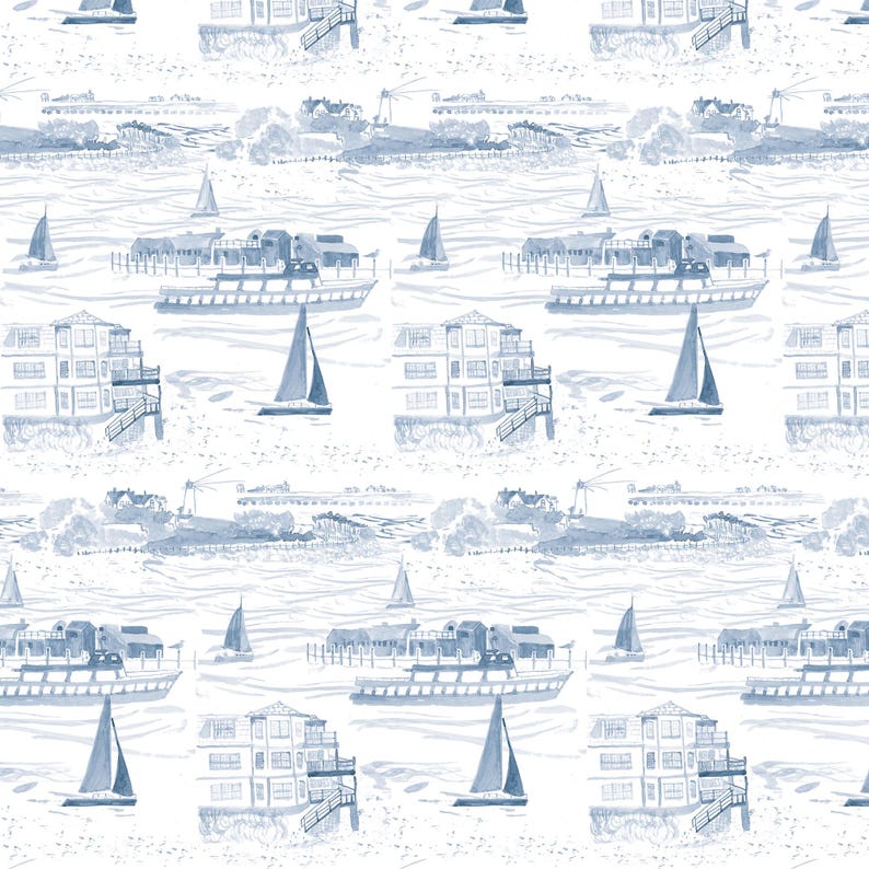 Cape Cod Wallpaper | Coastal Toile Wallcovering | Custom Town & Color ...