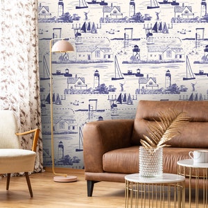 Barnstable Cape Cod Toile De Jouy Wallpaper - Etsy