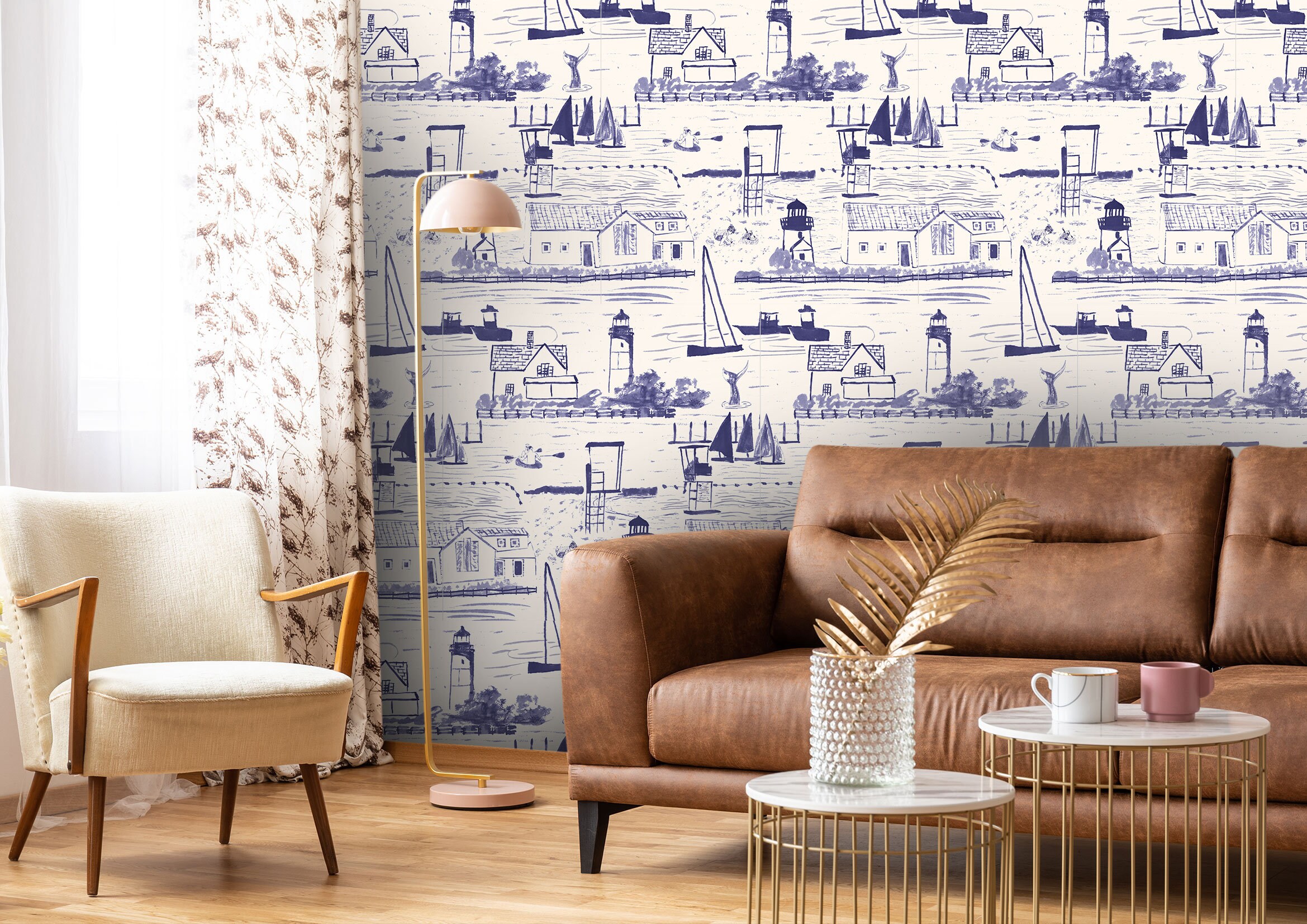 Barnstable Cape Cod Toile De Jouy Wallpaper - Etsy