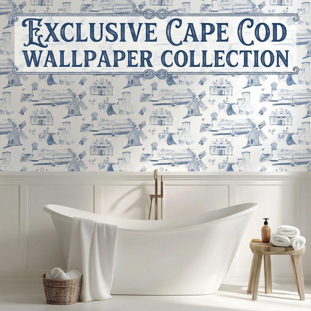 Cape Cod Wallpaper | Coastal Toile Wallcovering | Custom Town & Color Match - Etsy