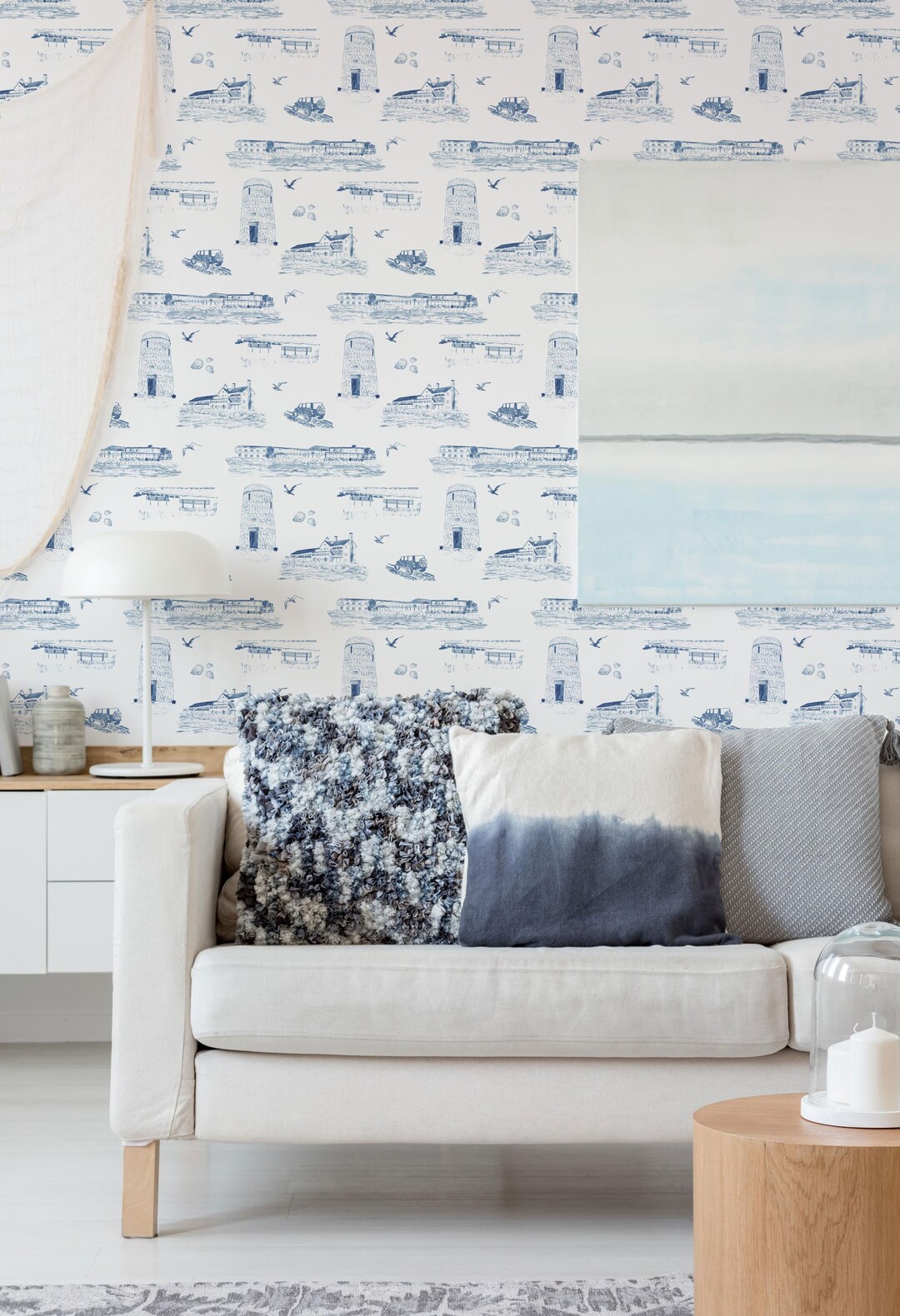 Dennis Cape, Cape Cod Toile Wallpaper | Peel and Stick, Pasted ...