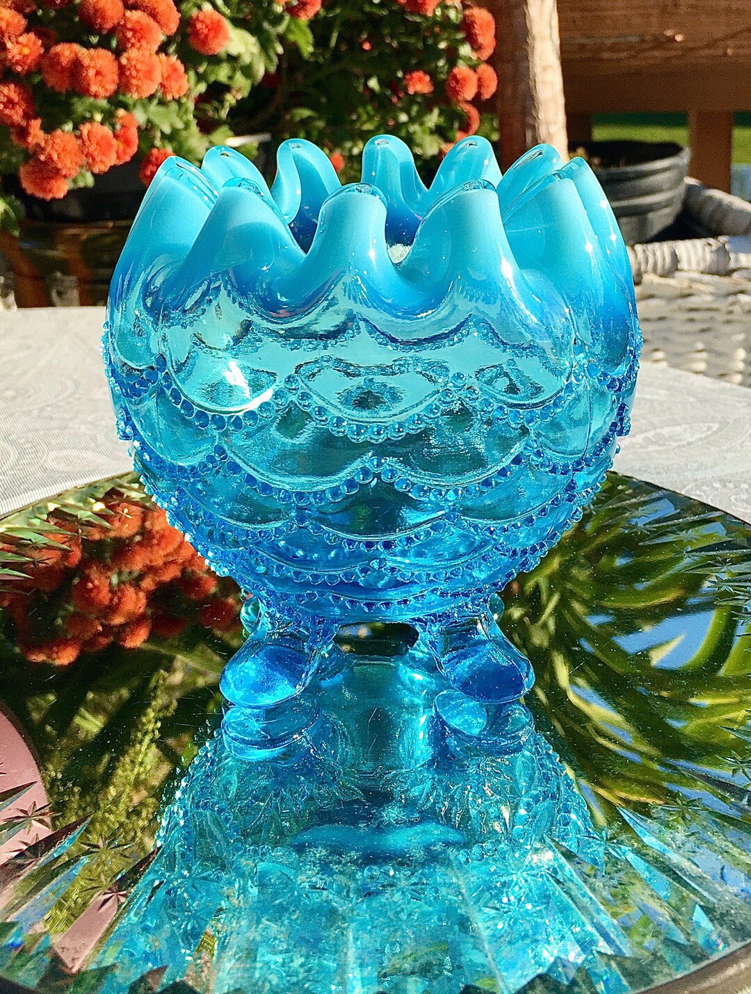 Antique Northwood Glass Cerulean Blue & Opaline Edge Vase - Etsy