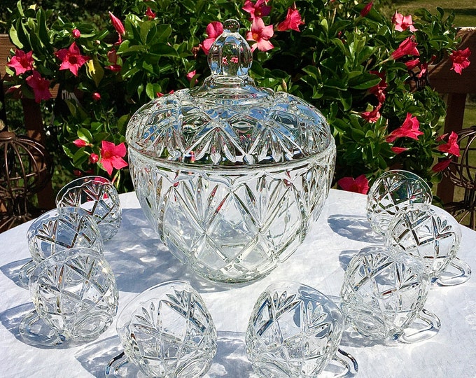 Crystal “roxborough” Punch Bowl Set, by Mikasa 10 Piece Set - Etsy
