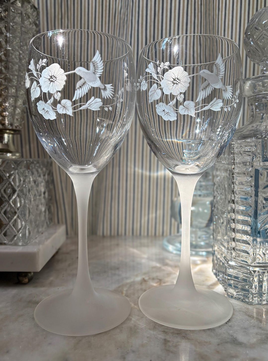Hummingbird Crystal Goblets by Vintage Avon *pair - Etsy