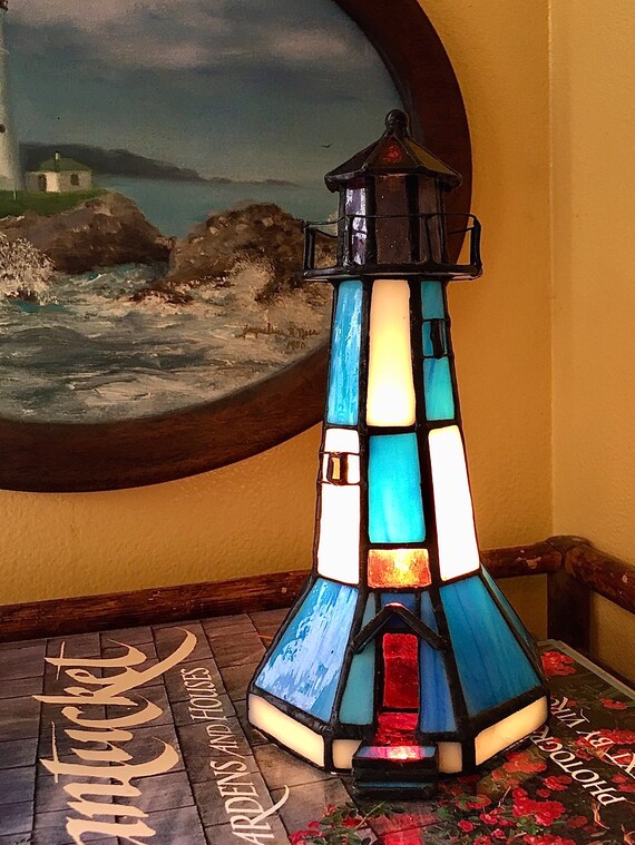 Stained Glass Lighthouse Lamp