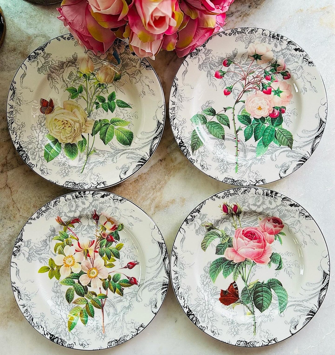 American Atelier rose Toile Plates set of 4 - Etsy