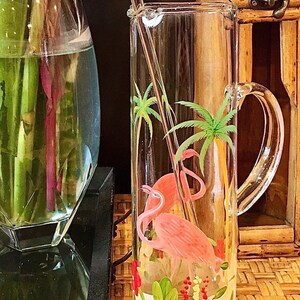 Palm Beach Chic Painted Flamingo Pitcher & Stir - Etsy