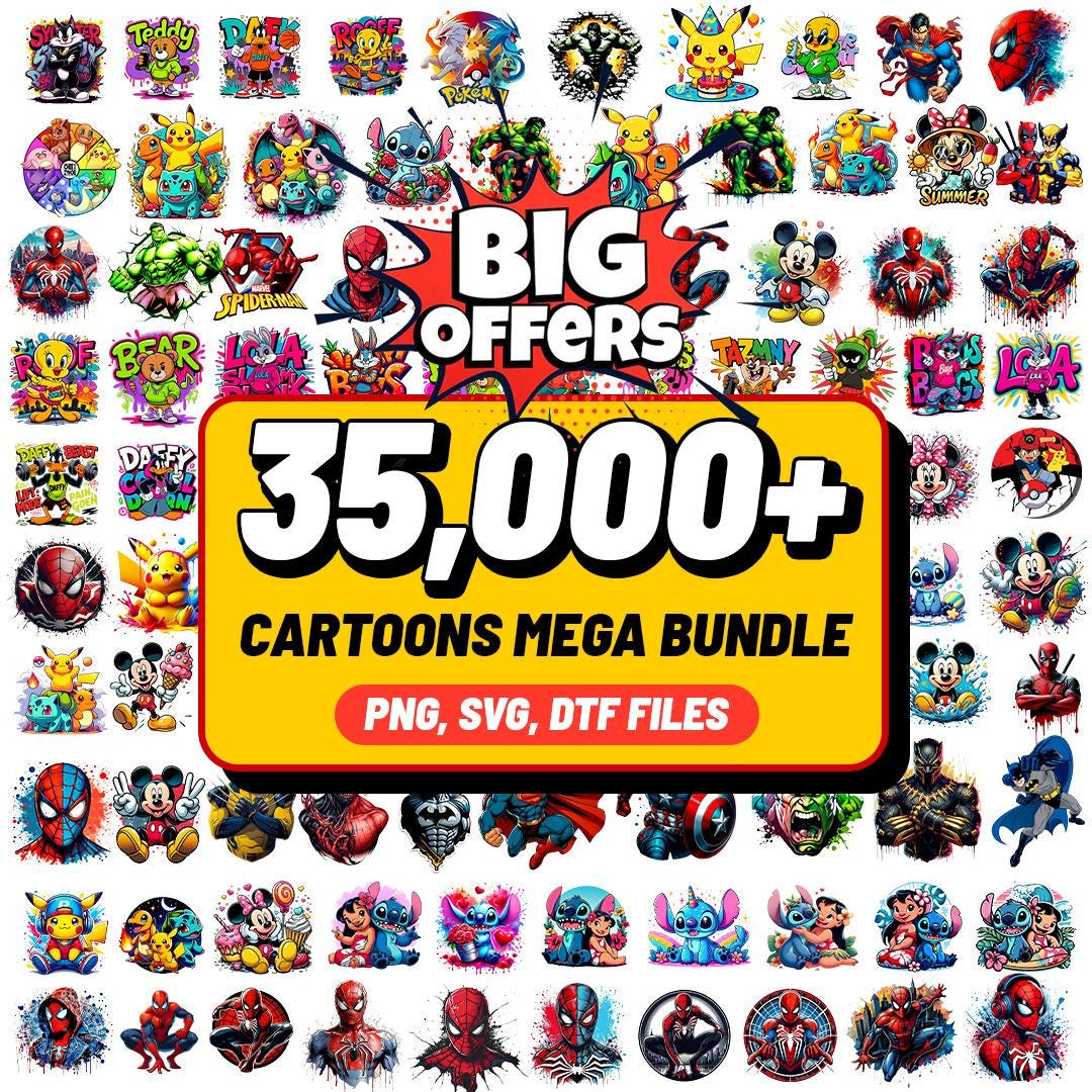 Cartoon Mega Bundle, Funny Cartoons Clipart, Cute Cartoons Bundle ...