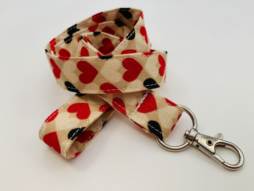 Hearts Lanyard Optional Breakaway Clasp Cotton Fabric Key / ID / Badge ...