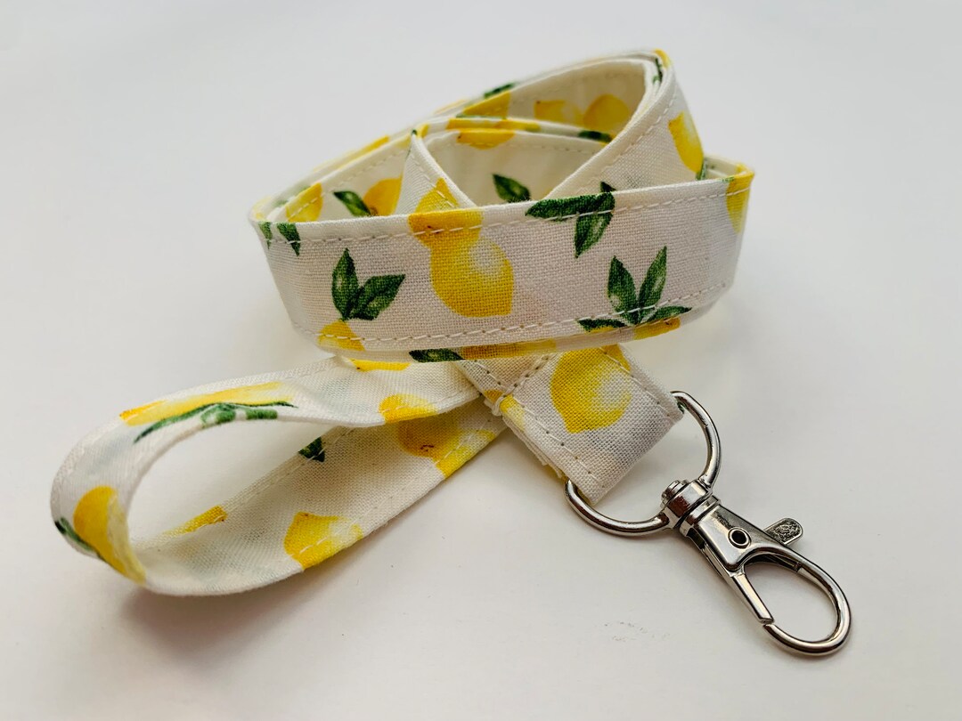 Lemon Lanyard Choose Your Length Optional Breakaway Clasp Cotton Fabric ...