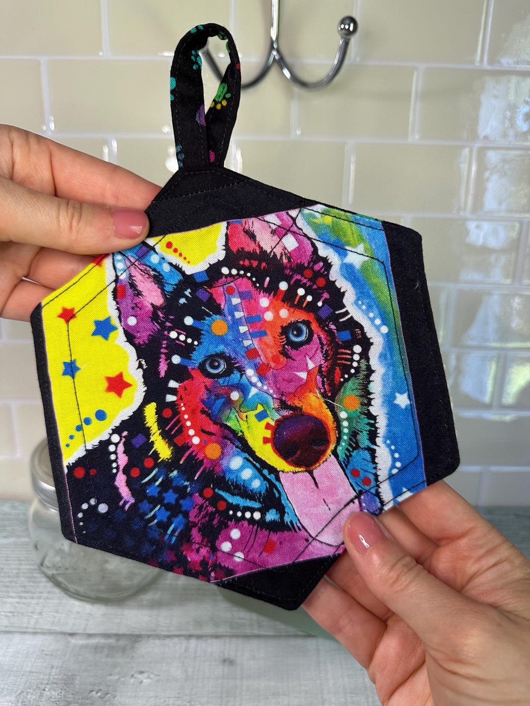 Fabric Jar Gripper Blue Eyed Husky Dog - Non-slip Lid Opener - Handmade ...