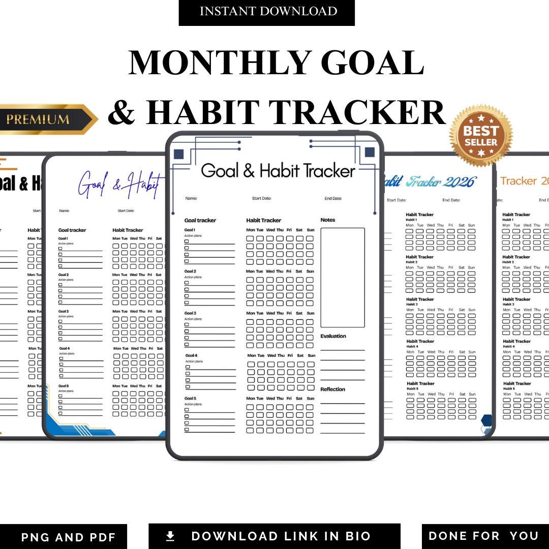 Monthly Goal & Habit Tracker PDF PNG | Monthly Reset Dashboard | Life ...