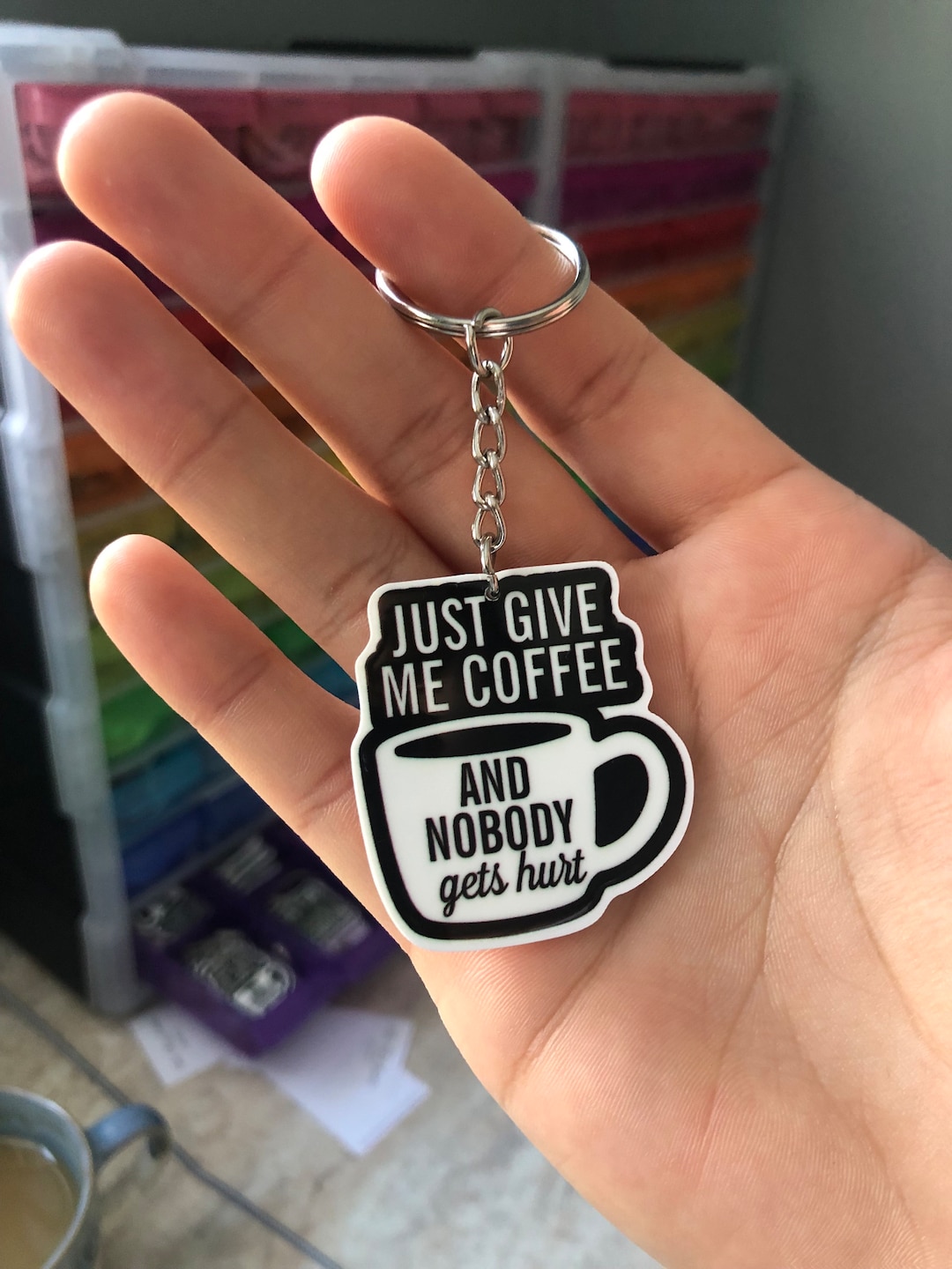 Plastic Coffee Lover Keychain, Keychain for Coffee Lover, Keychain for ...