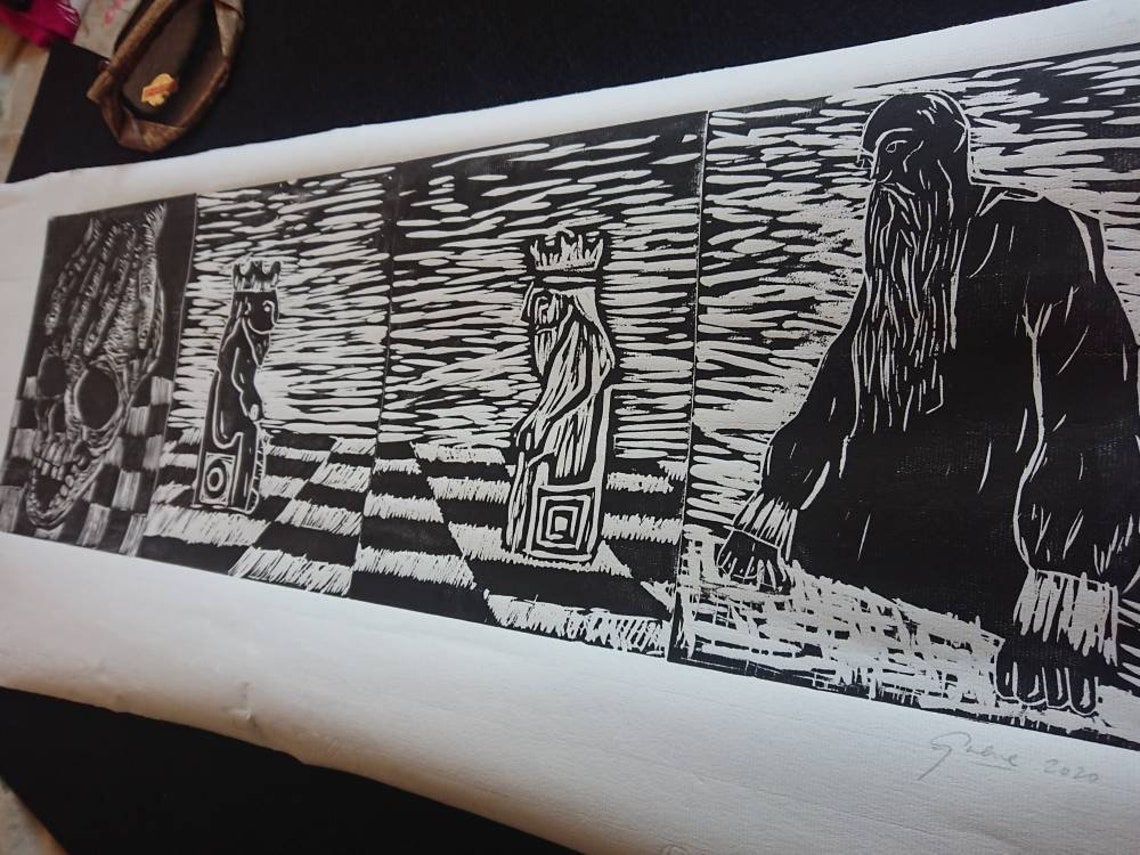 Linocut Print Medieval Kings. Grabado De Linóleo Pieza De - Etsy