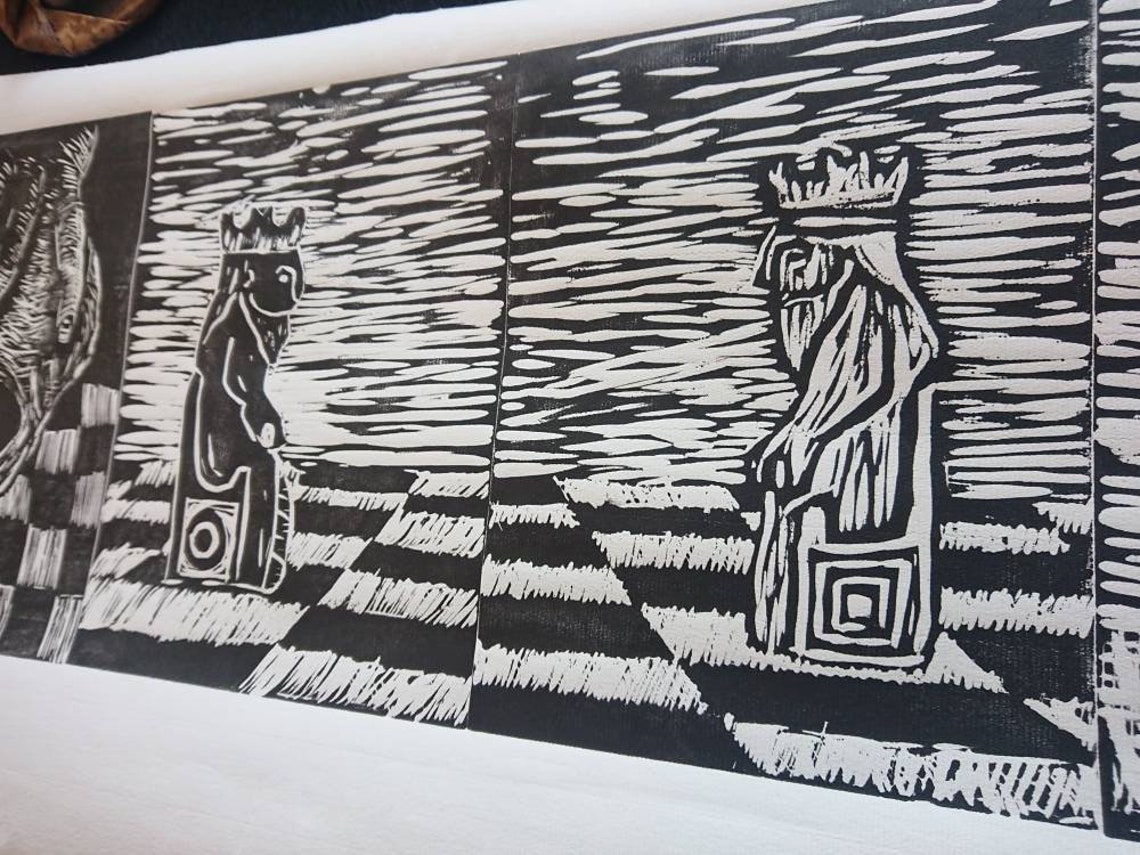 Linocut Print Medieval Kings. Grabado De Linóleo Pieza De - Etsy