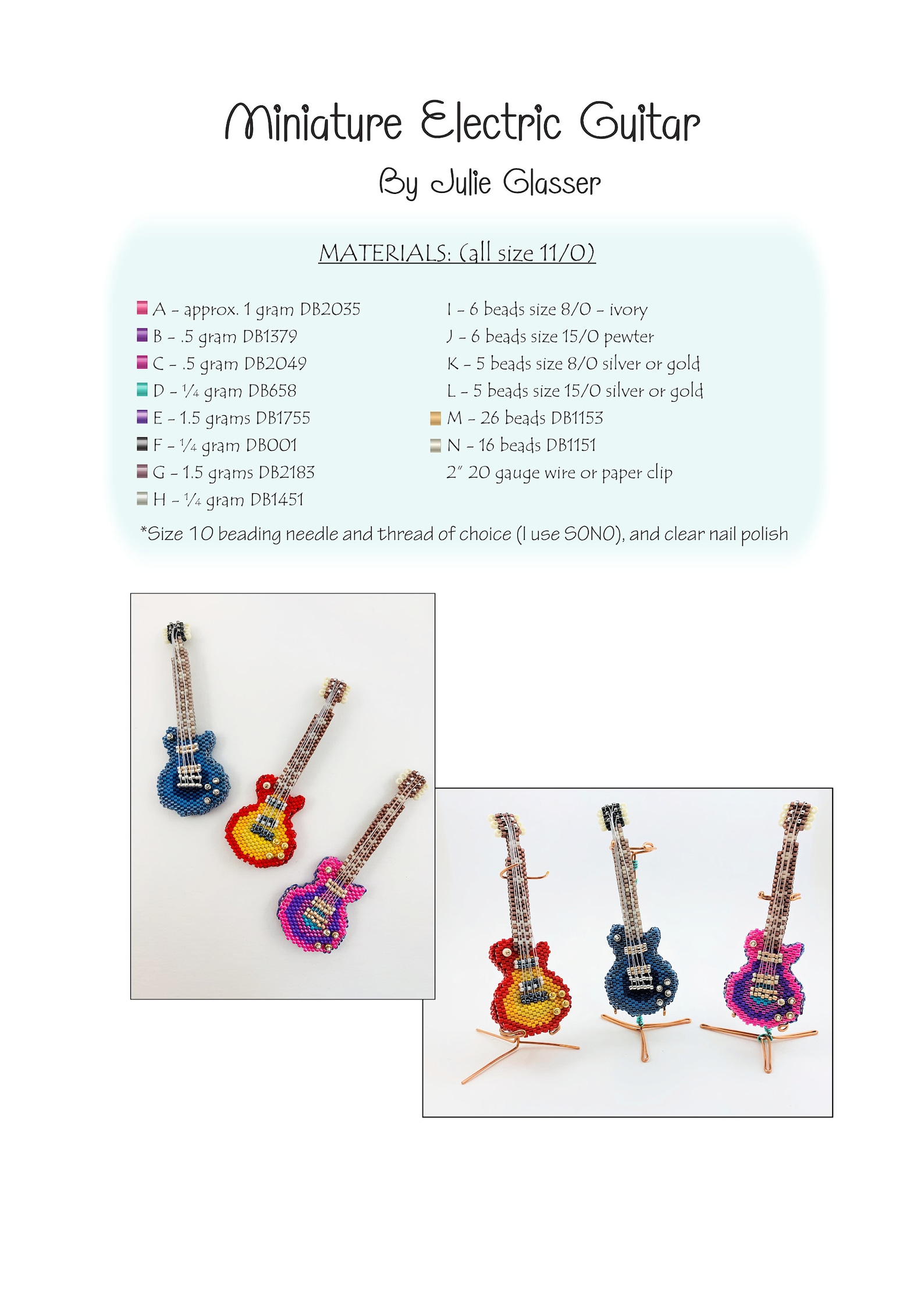 Beaded Miniature Electric Guitar | Etsy