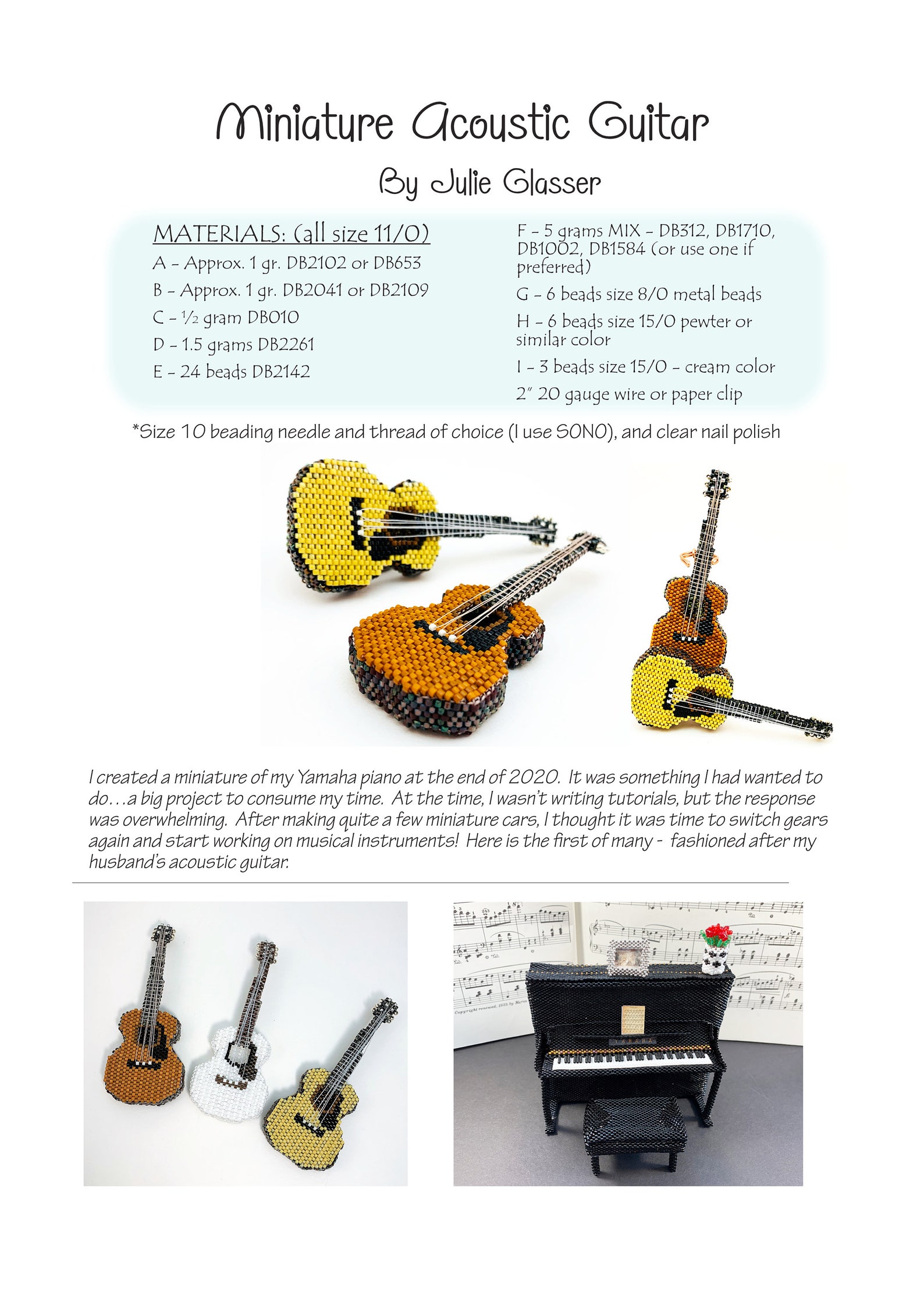 Beaded Miniature Acoustic Guitar - Etsy