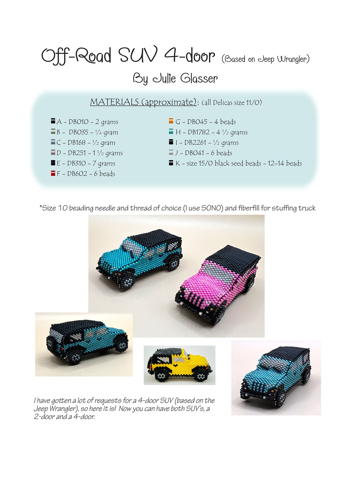 Beaded Miniature Off-road SUV - 4-door Tutorial/pattern/instructions ...