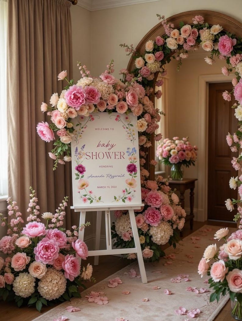 Floral Baby Shower Welcome Sign Template, Watercolor Flowers 18x24 ...