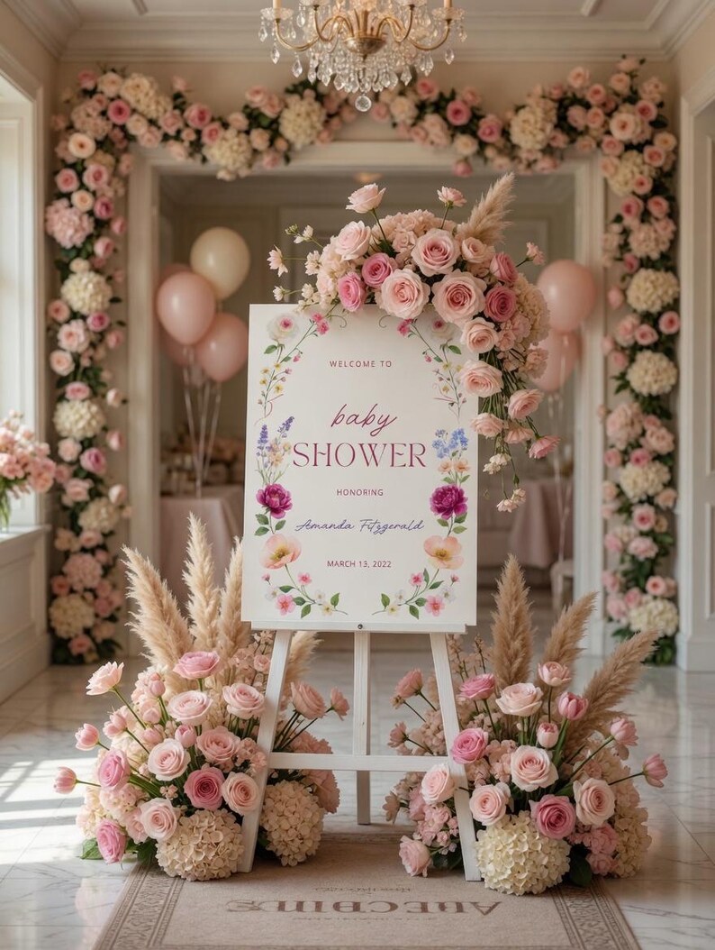 Floral Baby Shower Welcome Sign Template, Watercolor Flowers 18x24 ...