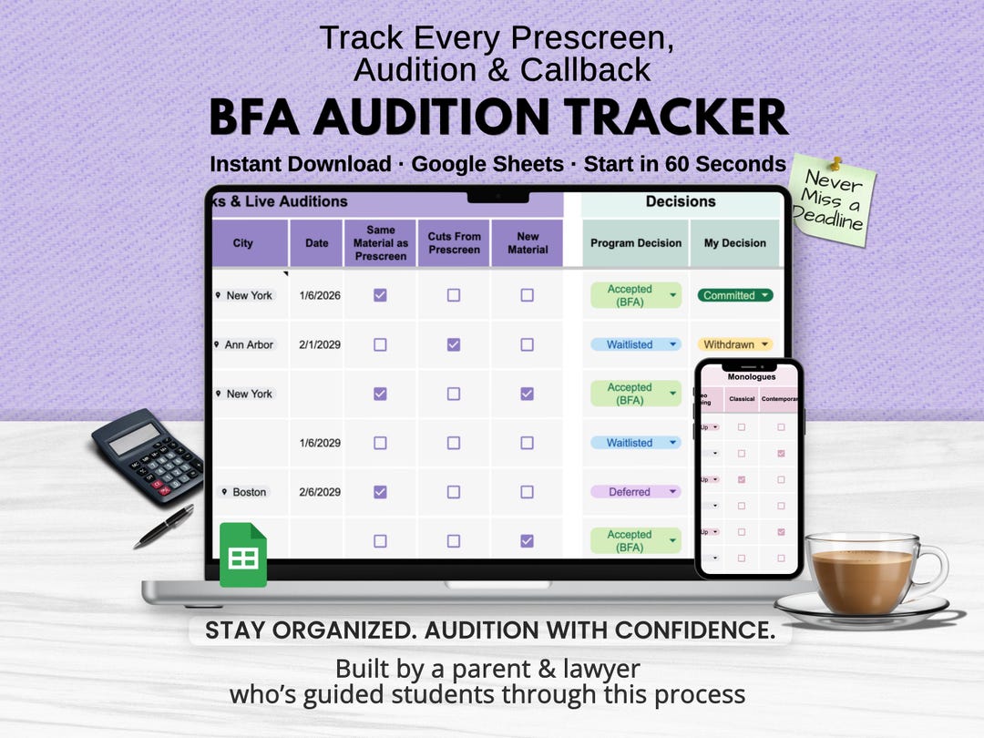 BFA Audition Tracker, Acting School Auditions Organizer, Musical ...