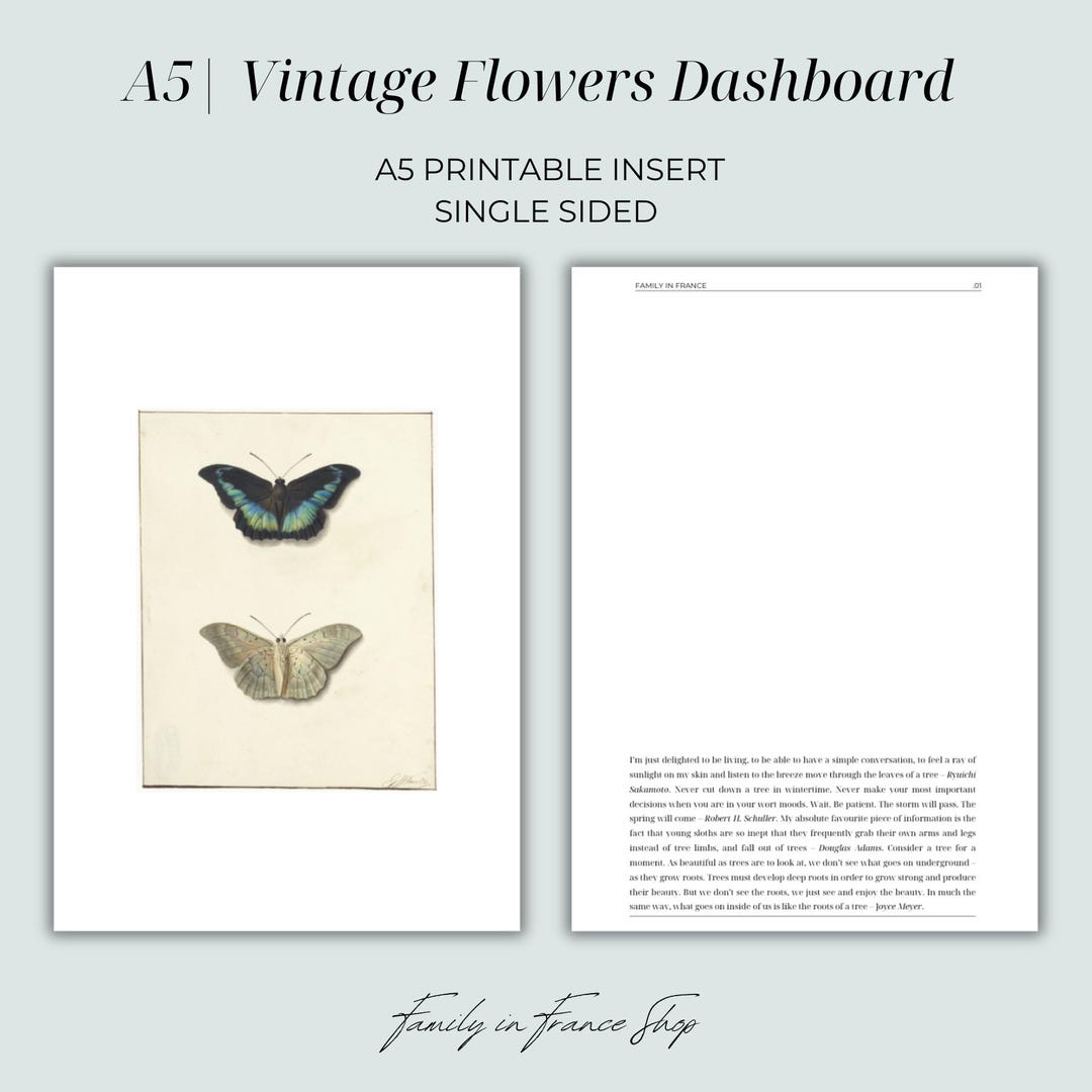 Butterfly Planner Dashboard Printable | A5 | Vintage Naturalist Insert ...